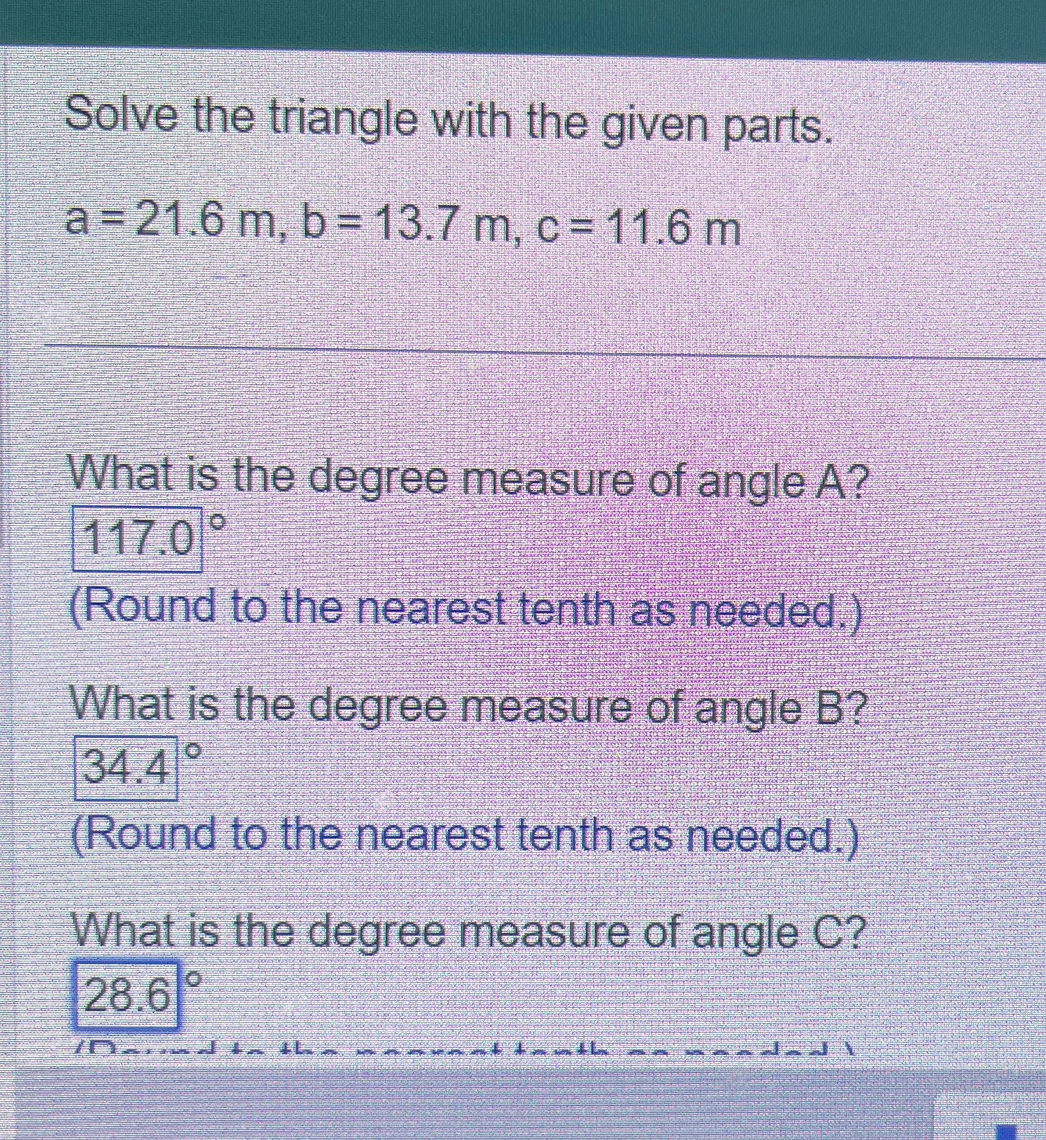 Solved Solve the triangle with the given | Chegg.com