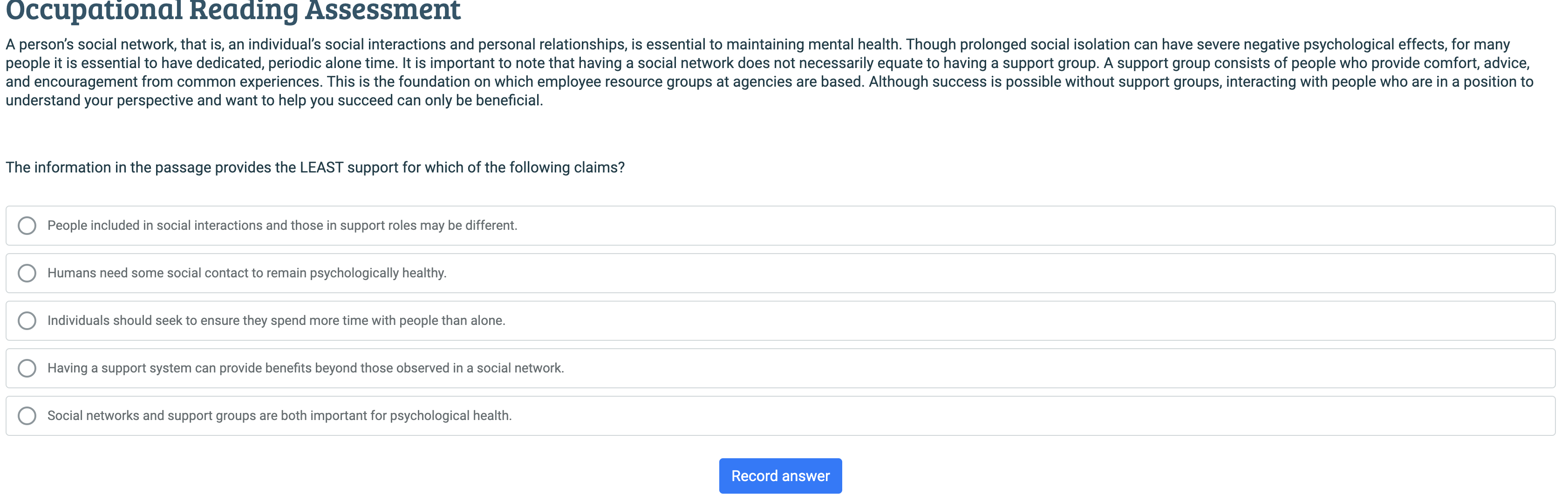 Solved Occupational Reading Assessmentunderstand your | Chegg.com