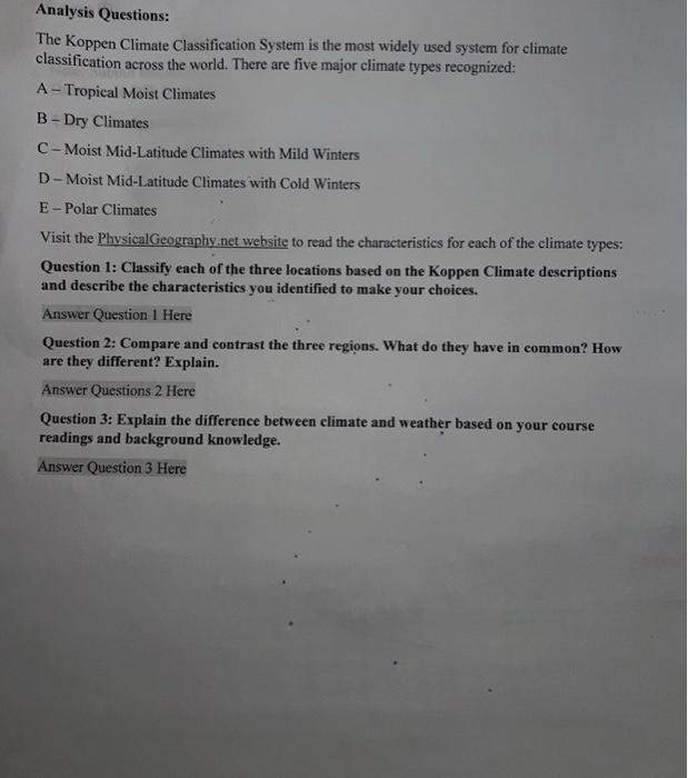 Solved The Koppen Climate Classification System is the most | Chegg.com