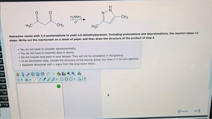 Solved H+H2NNH2 Hydrazine reacts with 2,4-pentanedione to | Chegg.com
