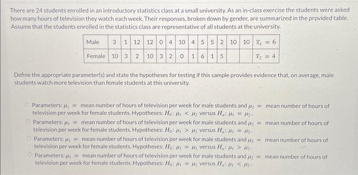 Solved There are 24 students enrolled in an introductory | Chegg.com