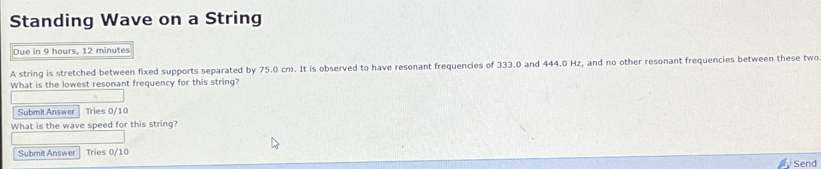 Solved Standing Wave on a StringA string is stretched | Chegg.com