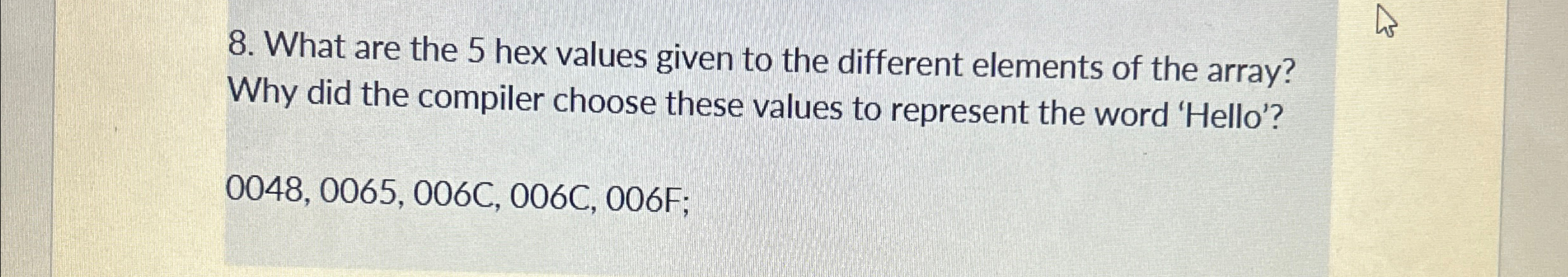 Solved What are the 5 ﻿hex values given to the different | Chegg.com