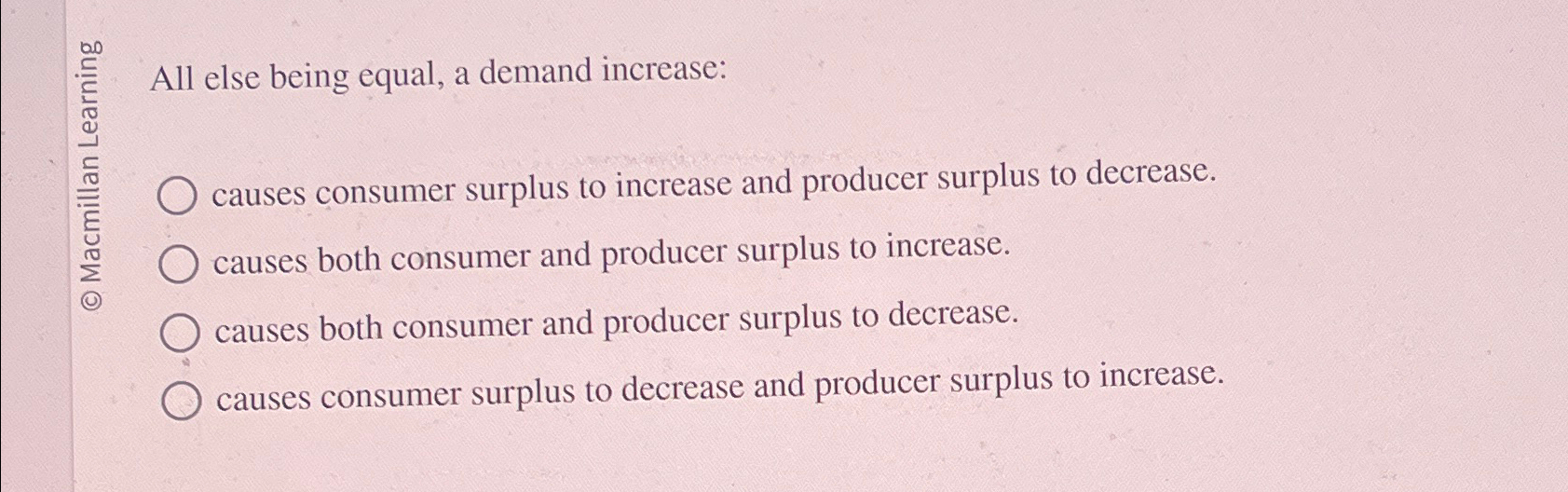 Solved E∞ ﻿All else being equal, a demand increase:causes | Chegg.com