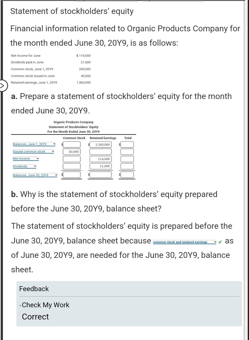 Solved Statement of stockholders' equity Financial | Chegg.com