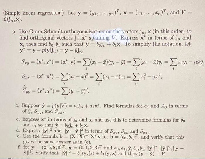 Solved (Simple linear regression.) Let y = (y1,..., Yn)?, x | Chegg.com
