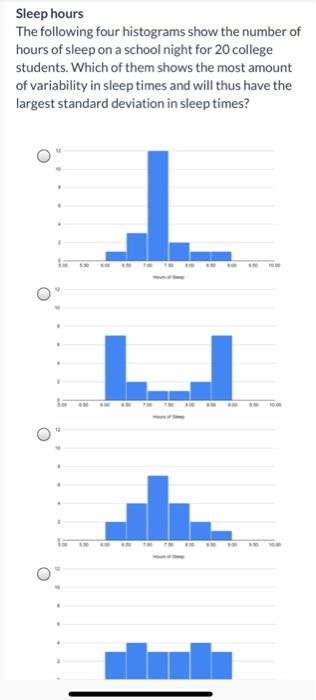 Solved Sleep hours The following four histograms show the | Chegg.com