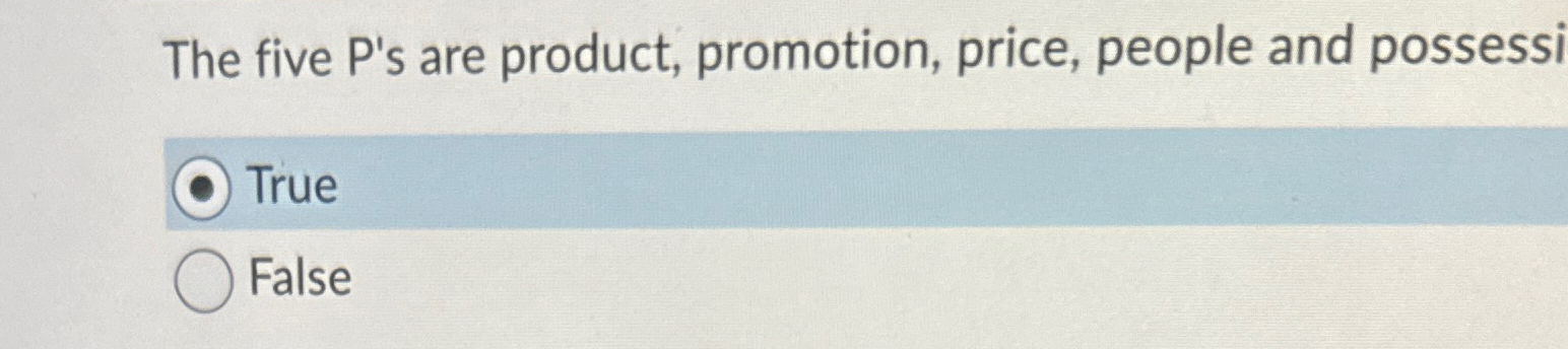 Solved The five P's are product, promotion, price, people | Chegg.com