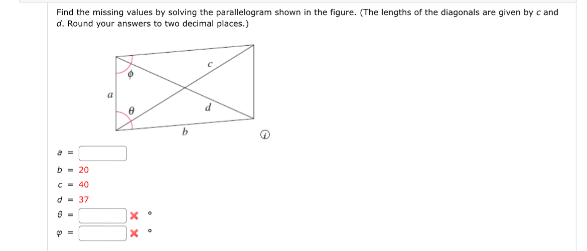 Find the missing values by solving the parallelogram | Chegg.com