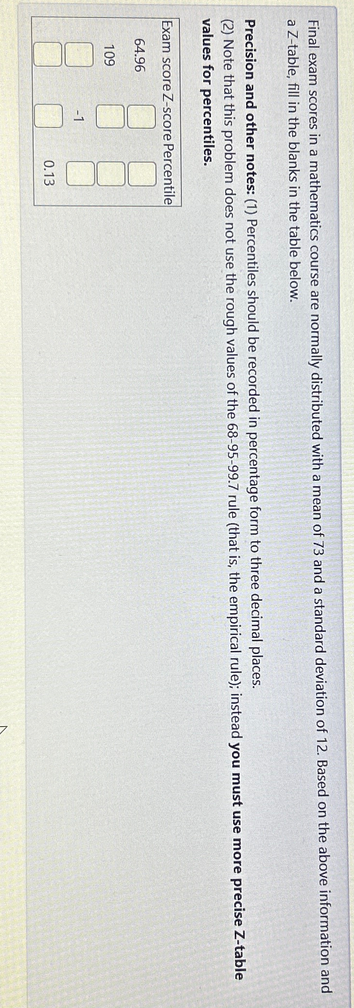 Solved Final exam scores in a mathematics course are | Chegg.com