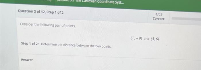 Solved Consider the following pair of points. Step 1 of 2: | Chegg.com