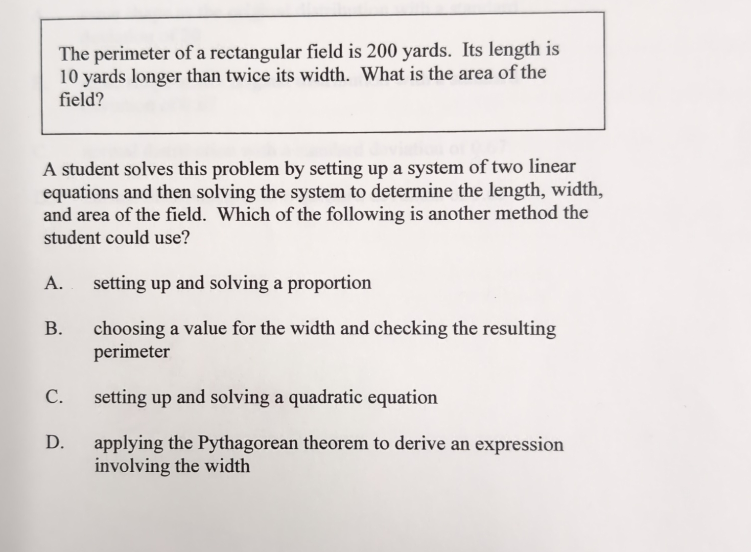 Solved The perimeter of a rectangular field is 200 ﻿yards. | Chegg.com