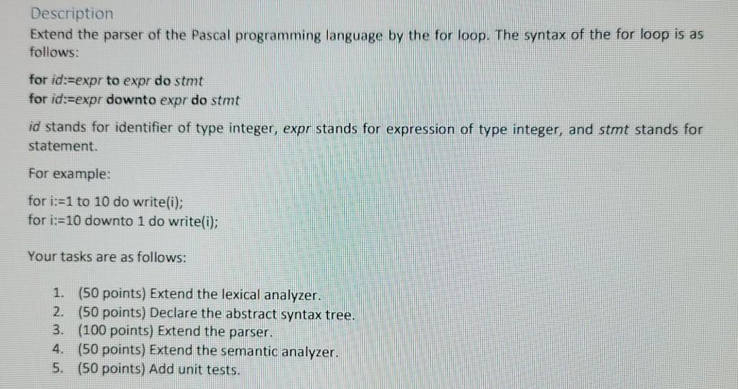 Description Extend the parser of the Pascal | Chegg.com