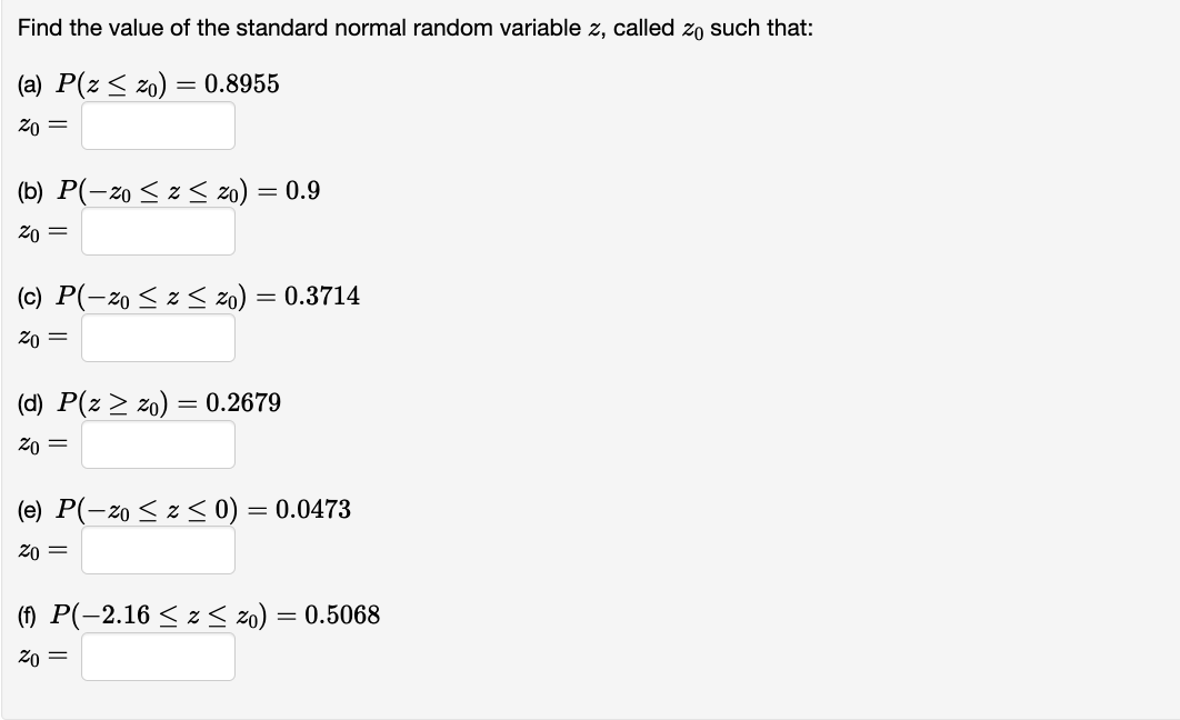 Find the value of the standard normal random variable | Chegg.com