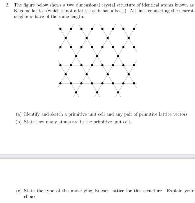 Solved 2. The figure below shows a two dimensional crystal | Chegg.com