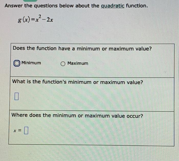 Solved Answer The Questions Below About The Quadratic