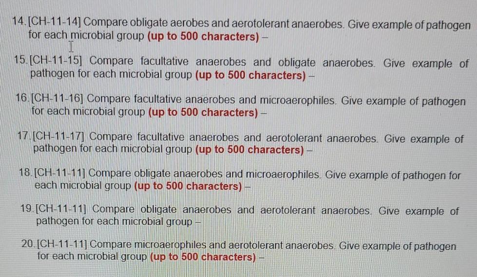 14.[CH-11-14) Compare obligate aerobes and | Chegg.com