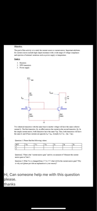 Task 2: Current Mirror with Base Current | Chegg.com
