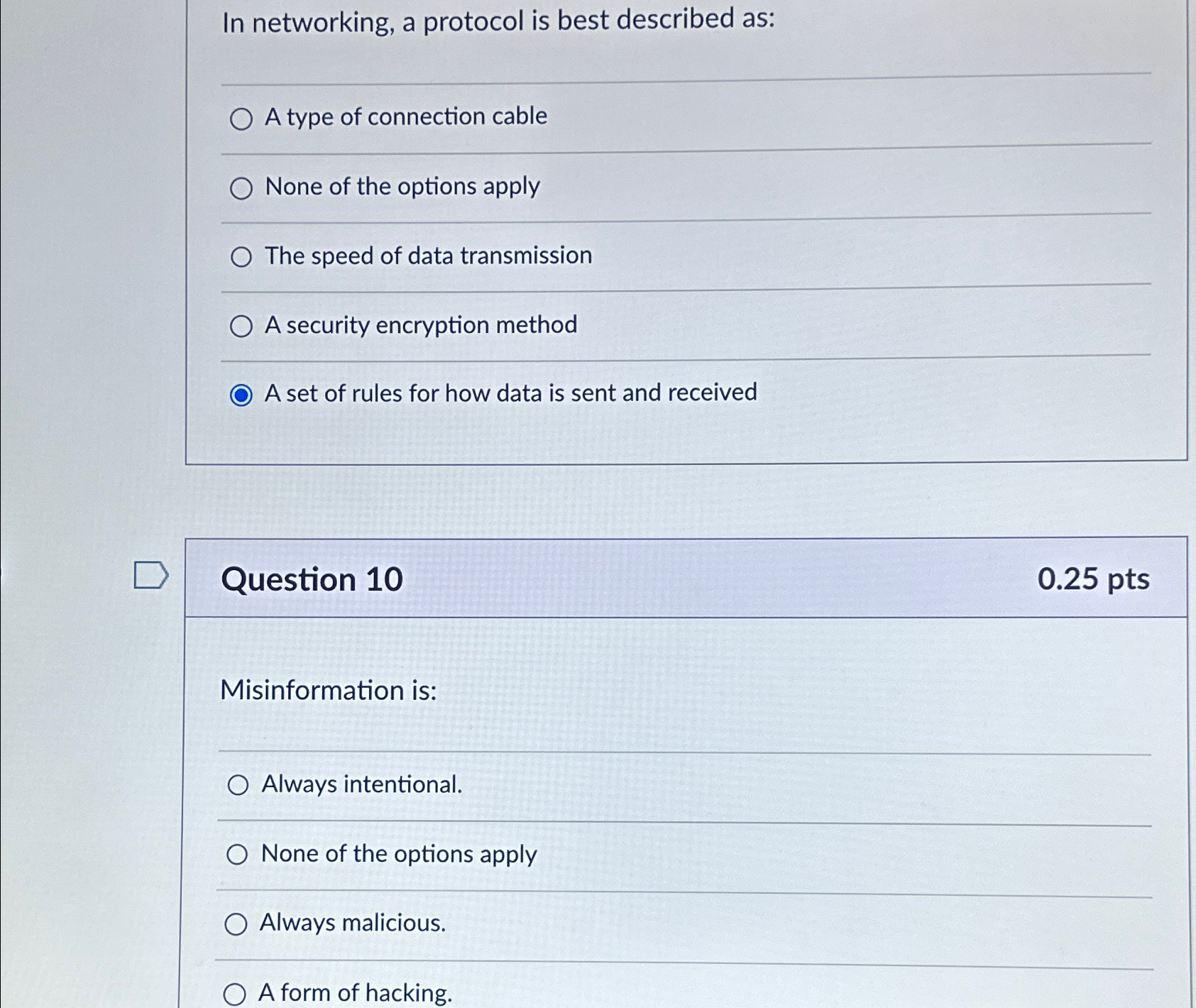 Solved In networking, a protocol is best described as:A type | Chegg.com