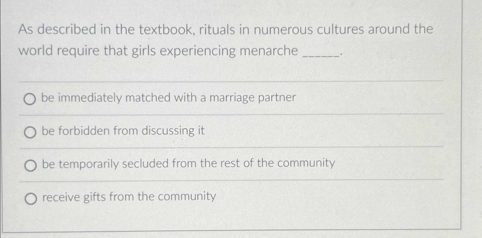 Solved As described in the textbook, rituals in numerous | Chegg.com