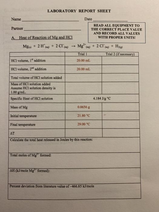 Solved LABORATORY REPORT SHEET Name Date READ ALL EQUIPMENT | Chegg.com