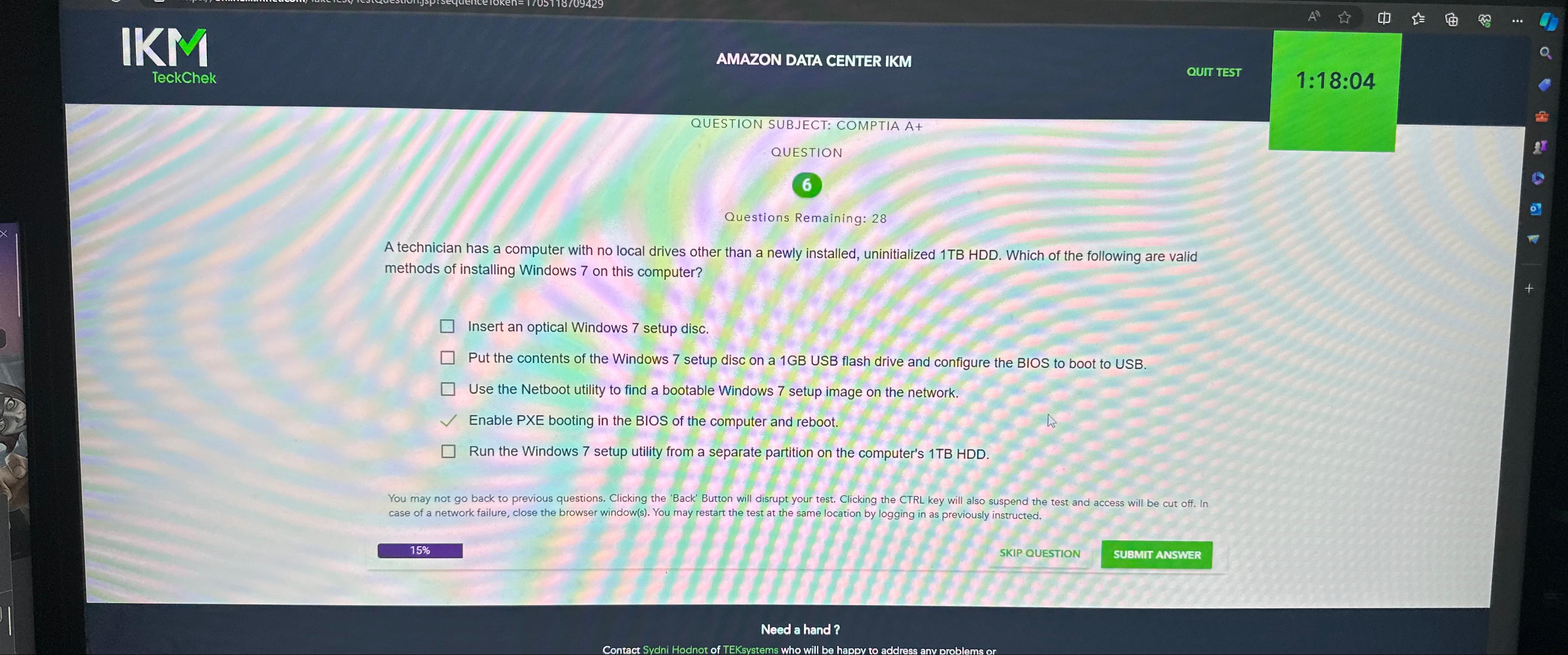 Solved AMAZON DATA CENTER IKMQUIT TEST1:18:046A technician | Chegg.com
