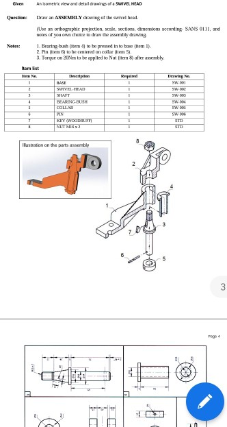 Solved An isometric view and detail drawings of a SWIVEL | Chegg.com