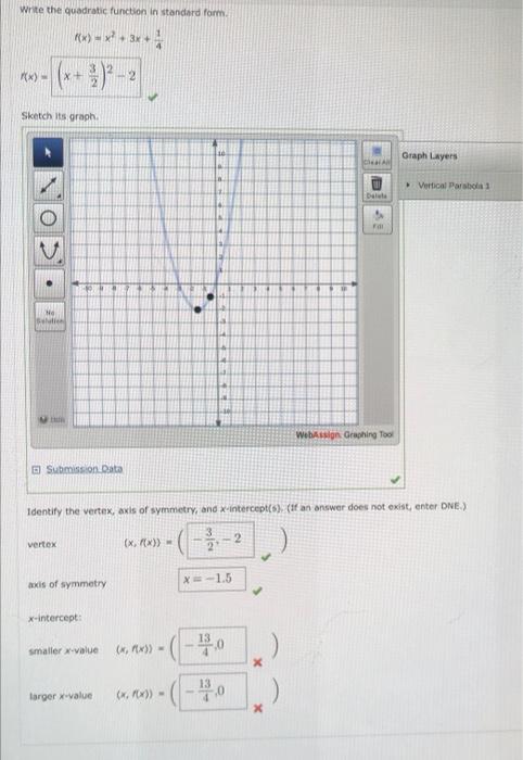 Solved write the quadratic function in standard | Chegg.com