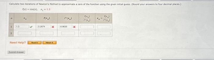 Solved Calculate two iterations of Newton's Method to | Chegg.com