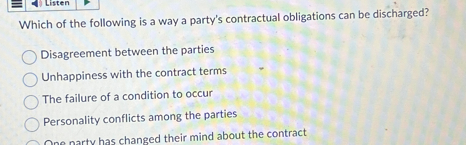Solved Which of the following is a way a party's contractual | Chegg.com