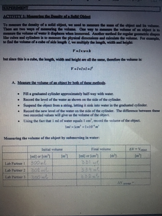 Solved ACTIVITY 1: Mediathe Da Soled To measure the density | Chegg.com