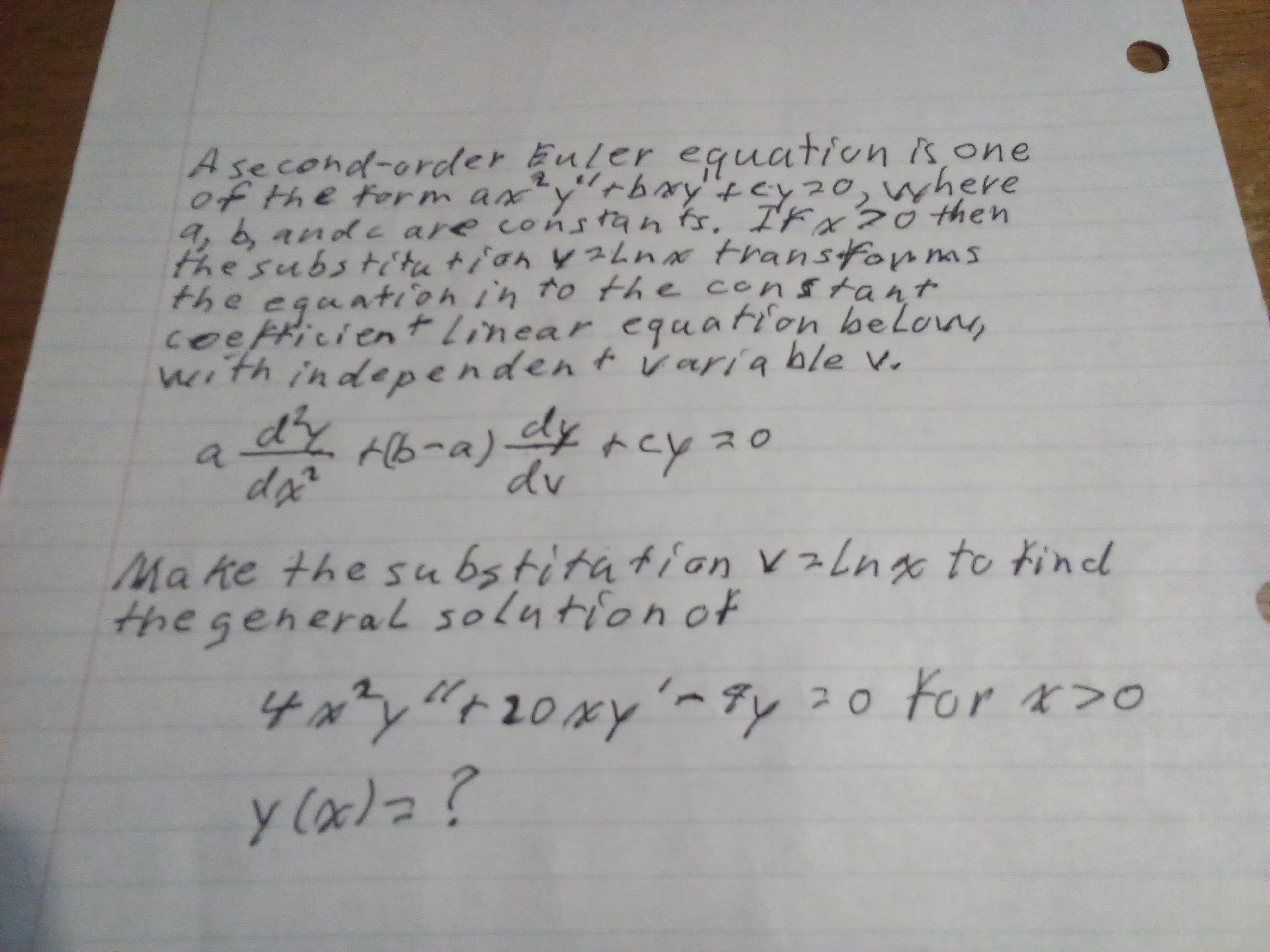 Solved A Second Order Euler Equation Is Oneof The Form