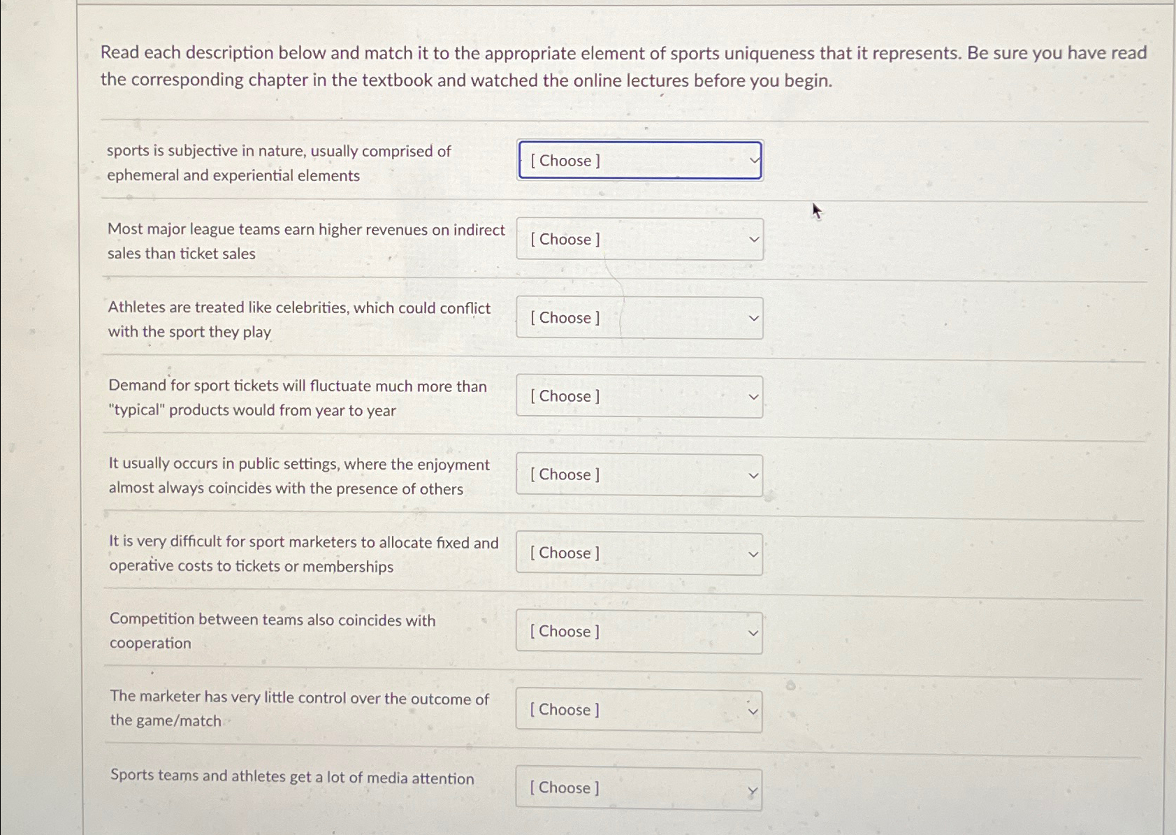 Solved Read each description below and match it to the | Chegg.com