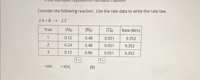 Solved Consider the following reaction. Use the rate data to | Chegg.com