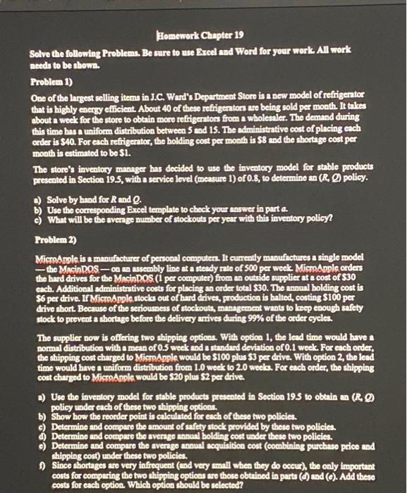 Solved Homework Chapter 19 Solve the following Problems. Be | Chegg.com