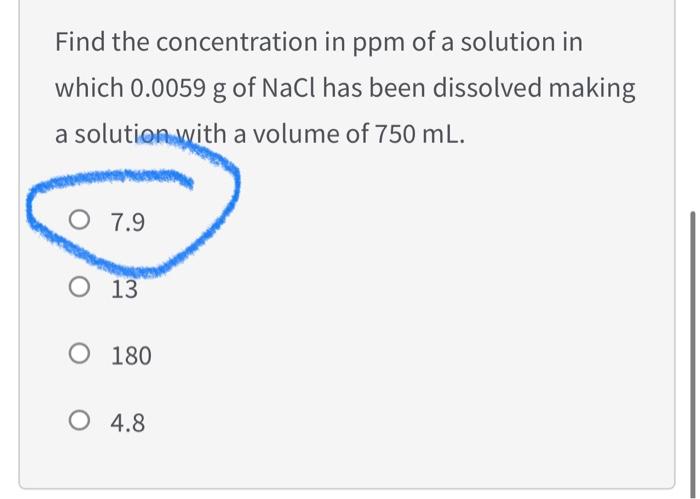 Solved Find the concentration in ppm of a solution in which | Chegg.com