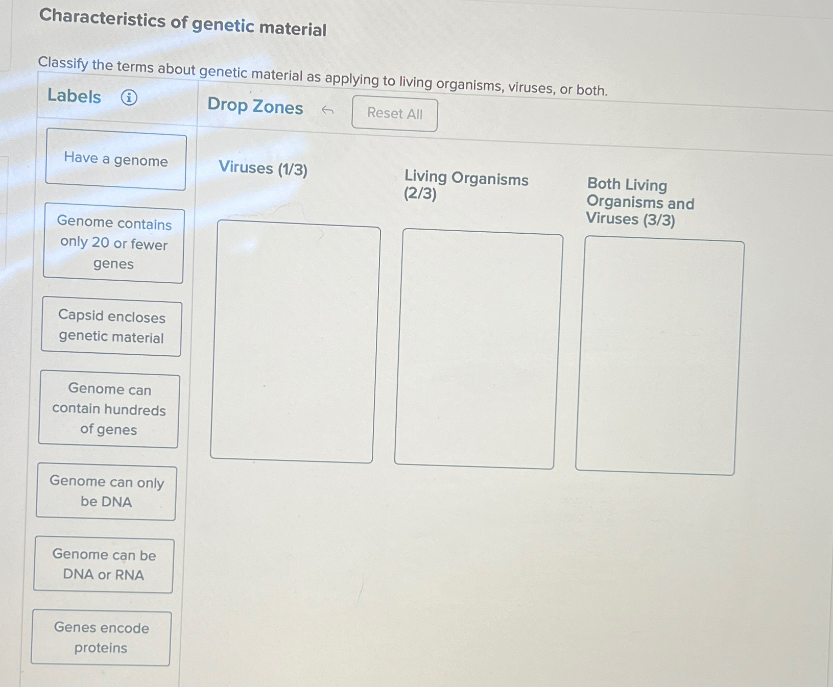 Solved Characteristics of genetic materialClassify the terms | Chegg.com