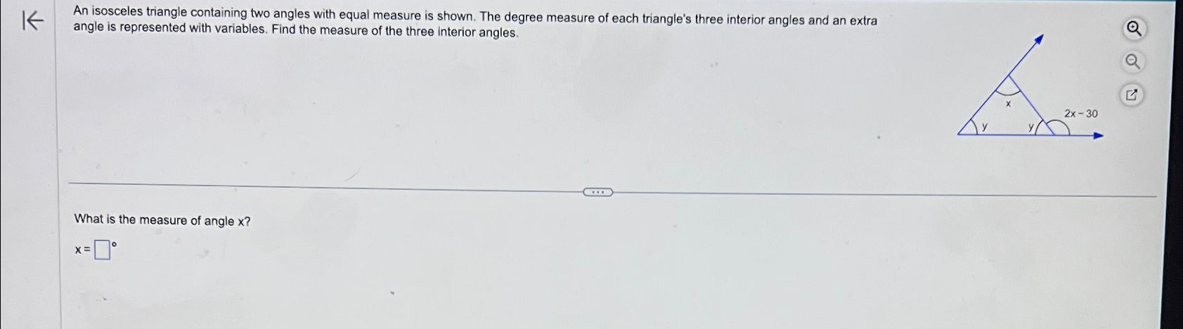 Solved An isosceles triangle containing two angles with | Chegg.com