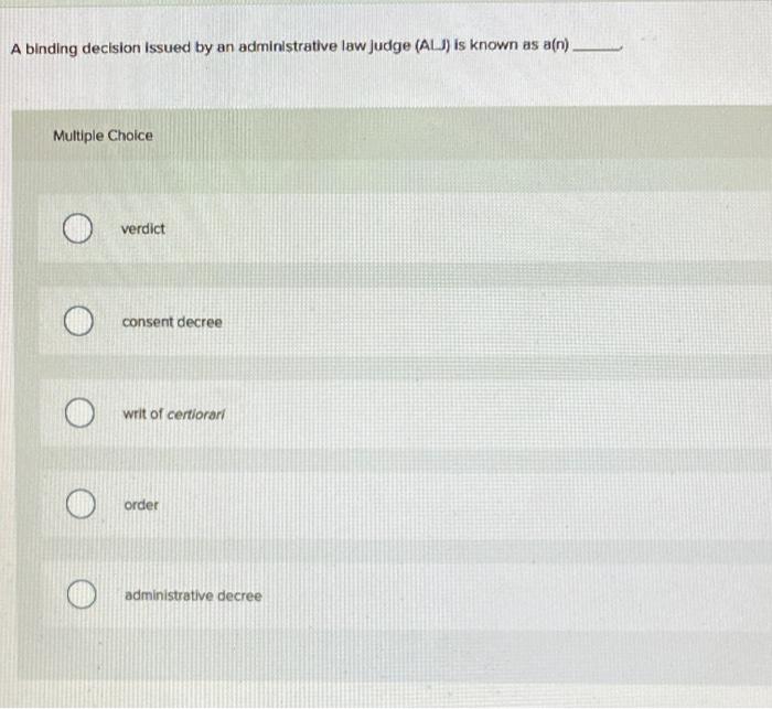 Solved A binding decision issued by an administrative law | Chegg.com