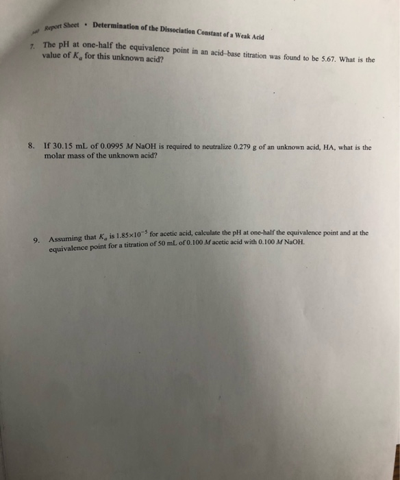 Solved • Determination Of The Dissociation Constant Of A
