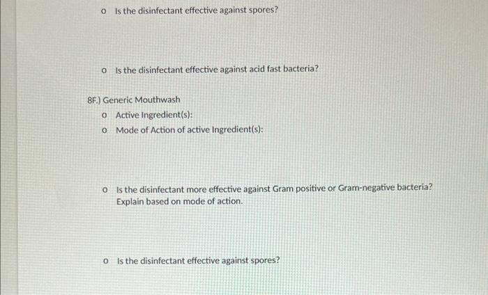 Solved Laboratory Exercise 23: Evaluation of Disinfectants | Chegg.com