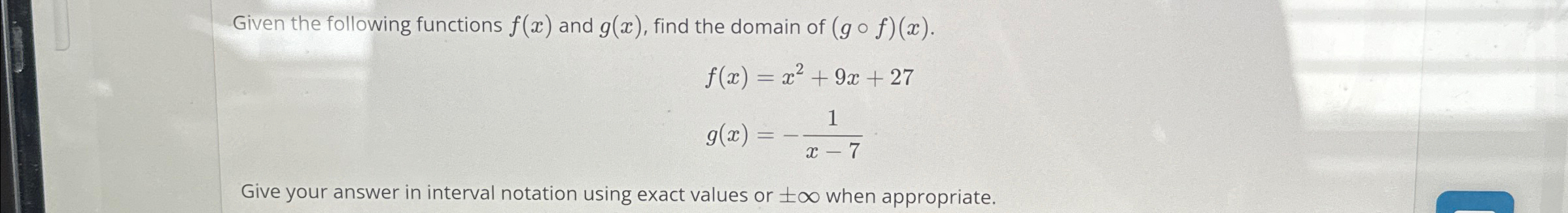 Solved Given the following functions f(x) ﻿and g(x), ﻿find | Chegg.com