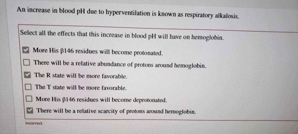 Solved An increase in blood pH due to hyperventilation is | Chegg.com