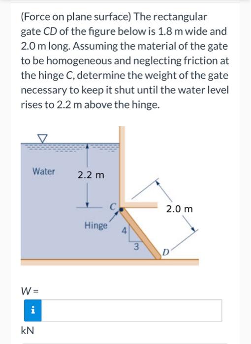 Solved (Force on plane surface) The rectangular gate CD of | Chegg.com