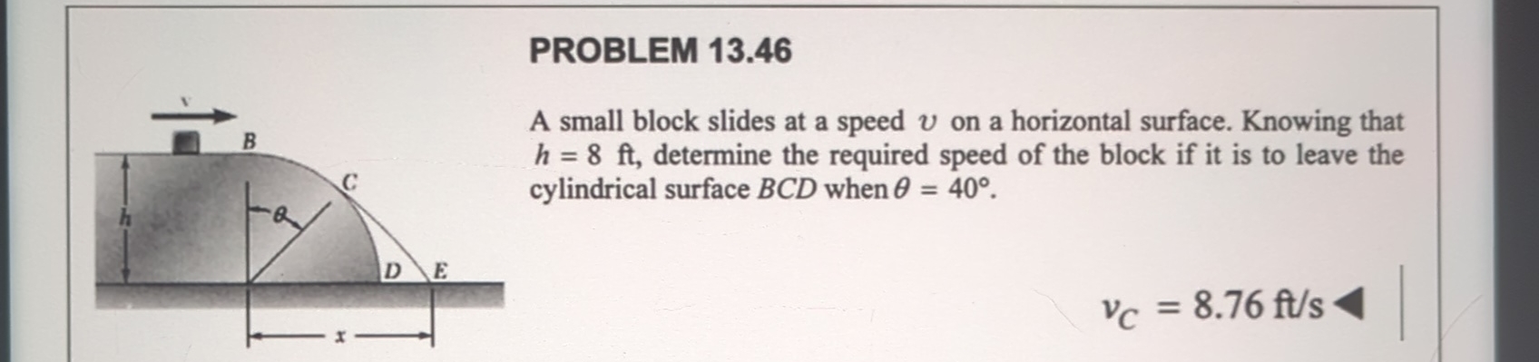Solved PROBLEM 13.46A small block slides at a speed v ﻿on a | Chegg.com