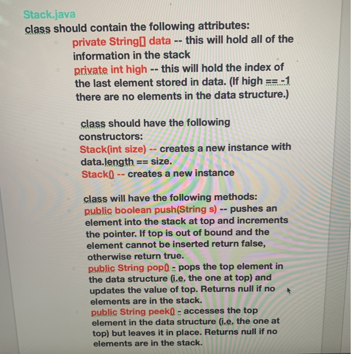 Solved Stack.java class should contain the following | Chegg.com