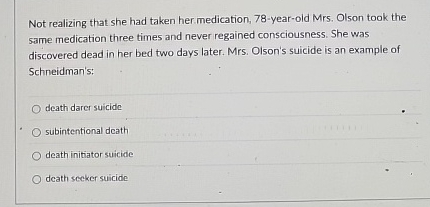Solved Not realizing that she had taken her-medication, | Chegg.com