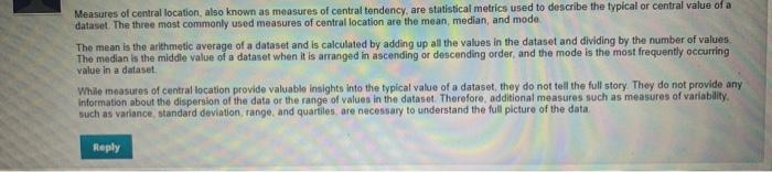 Solved Measures of central location, also known as measures, | Chegg.com