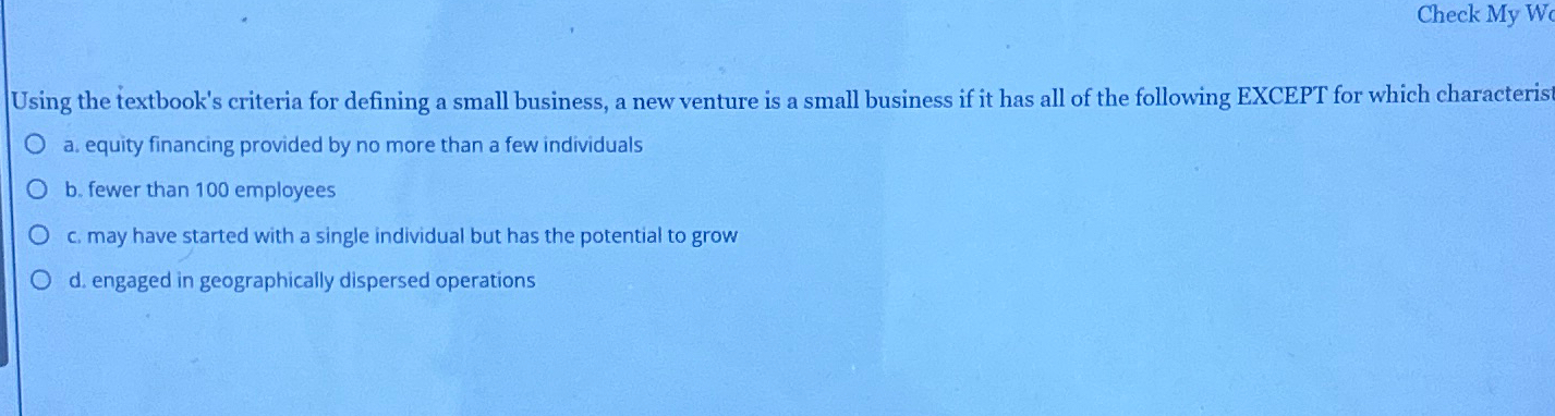 Solved Using the textbook's criteria for defining a small | Chegg.com