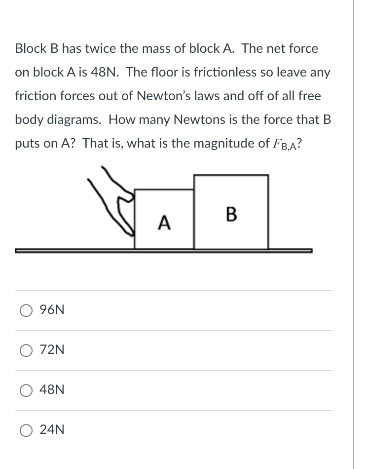 Solved Block B ﻿has twice the mass of block A. ﻿The net | Chegg.com